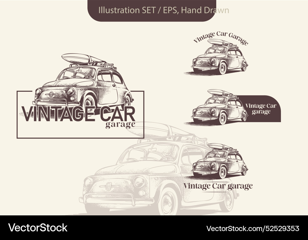 Classic car set with vintage vibes Royalty Free Vector Image