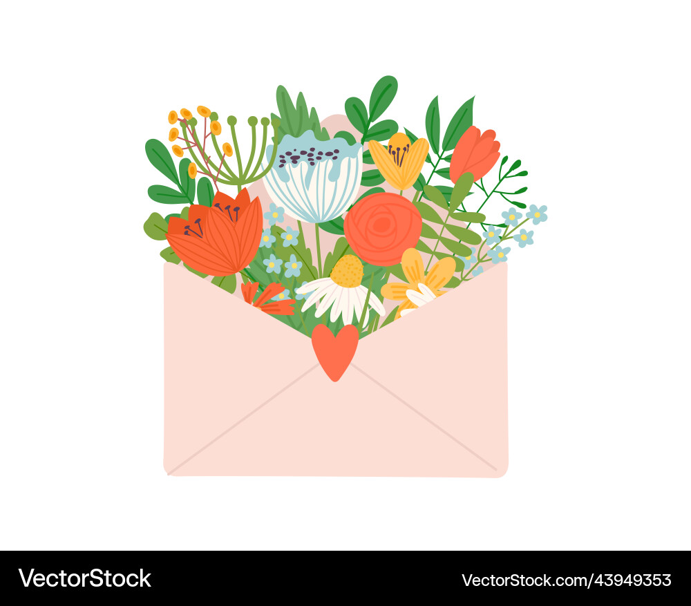 Flower in letter mail present and gift Royalty Free Vector