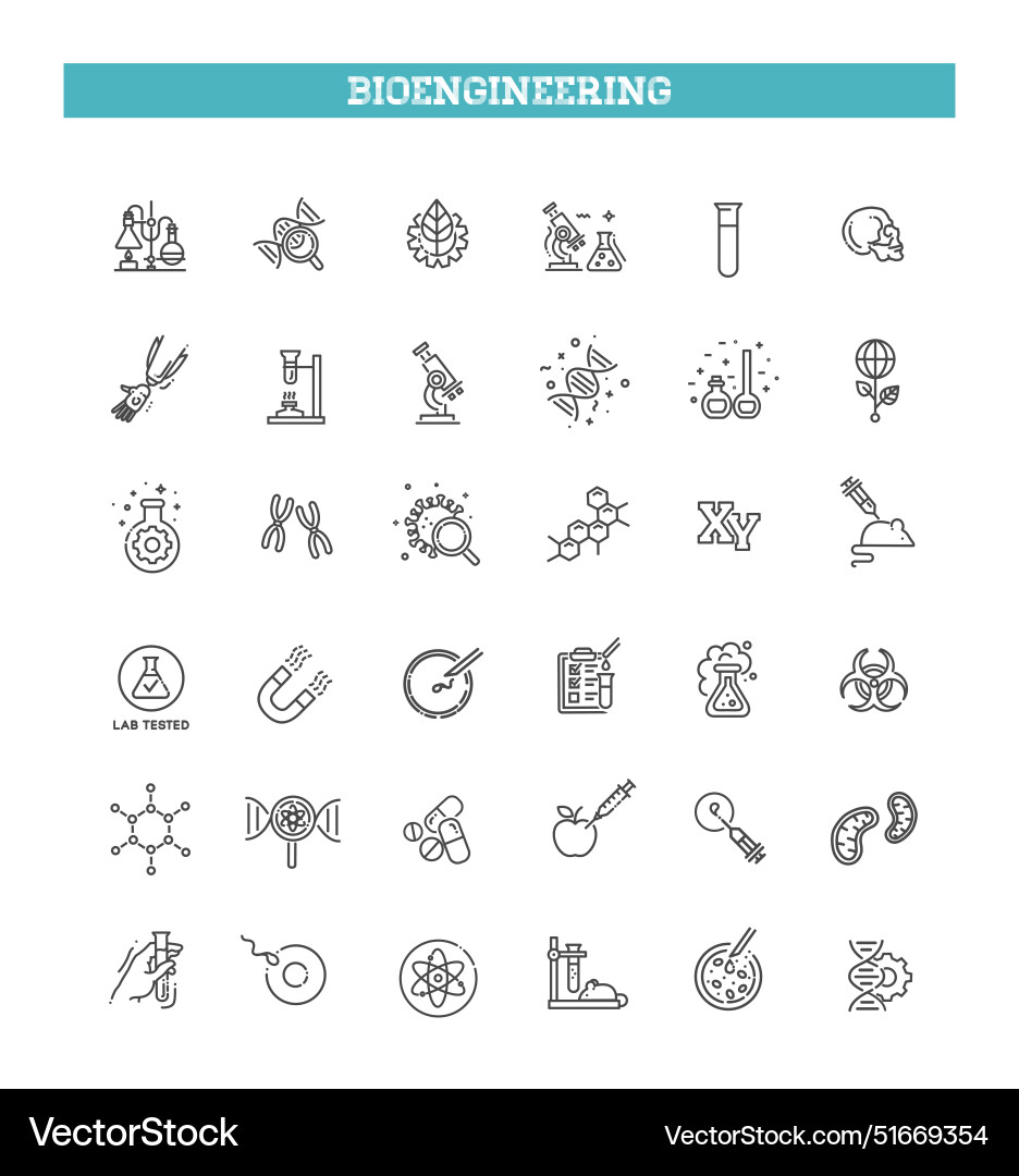 Bioengineering outline icons Royalty Free Vector Image