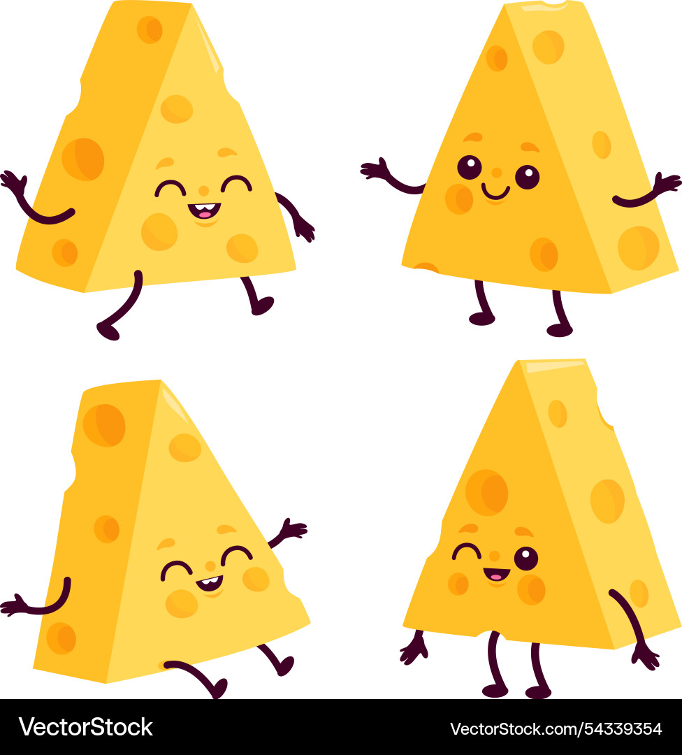 Cute cheese characters sliced in triangle pieces Vector Image
