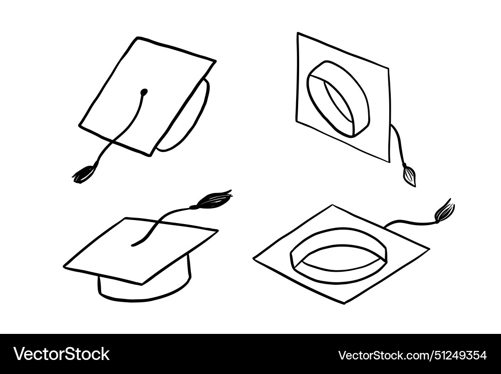 Graduate hat doodles set hand drawn flying Vector Image