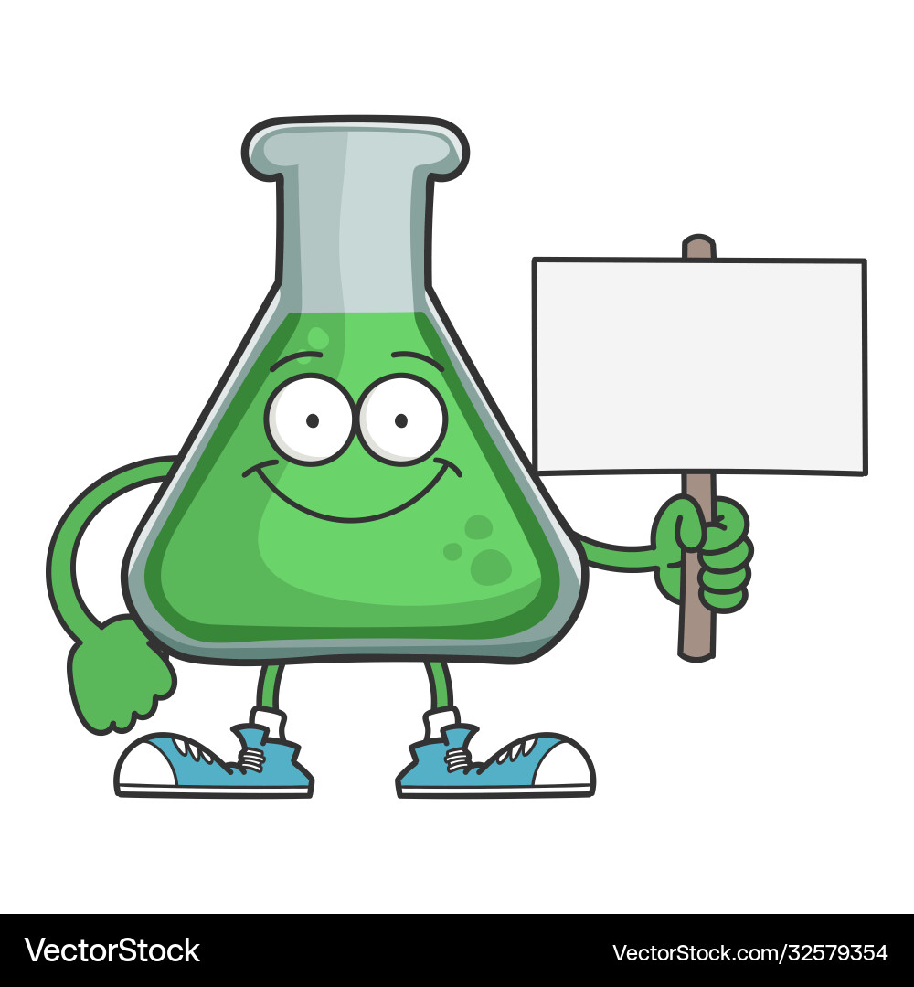Happy smiling science beaker cartoon character Vector Image