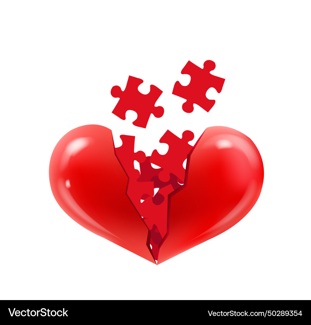 Heart and puzzle isolated white Royalty Free Vector Image