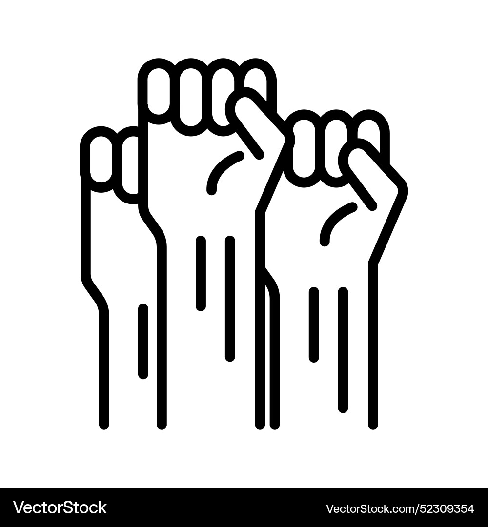 Raised fists icon linear logo mark in black Vector Image