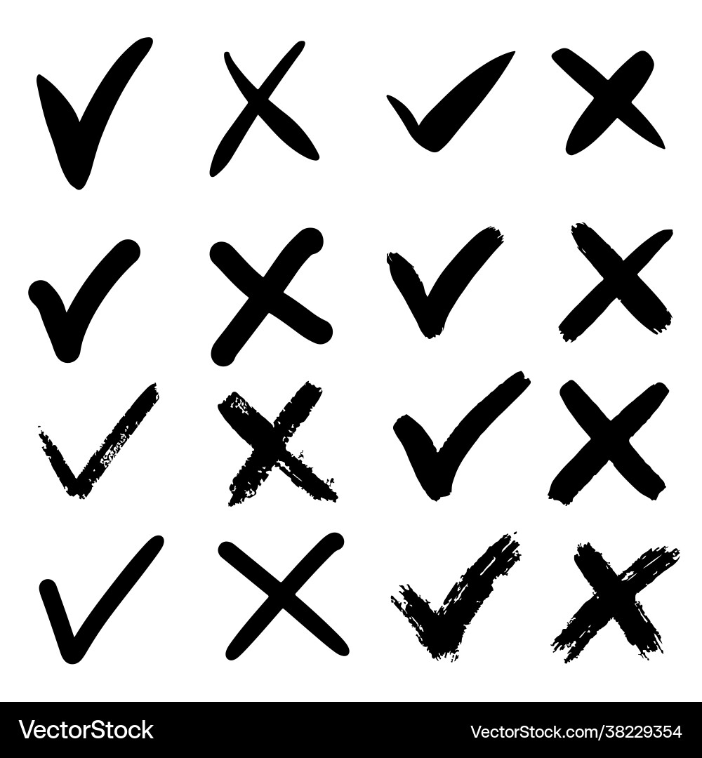 Set hand drawn check marks isolated on white Vector Image