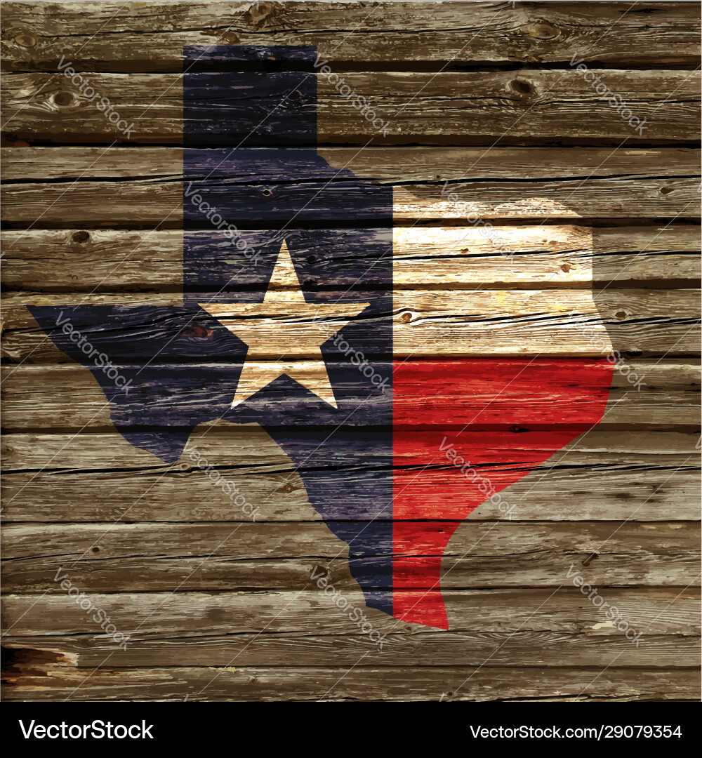 Texas tx state flag map on rustic old wood wall Vector Image