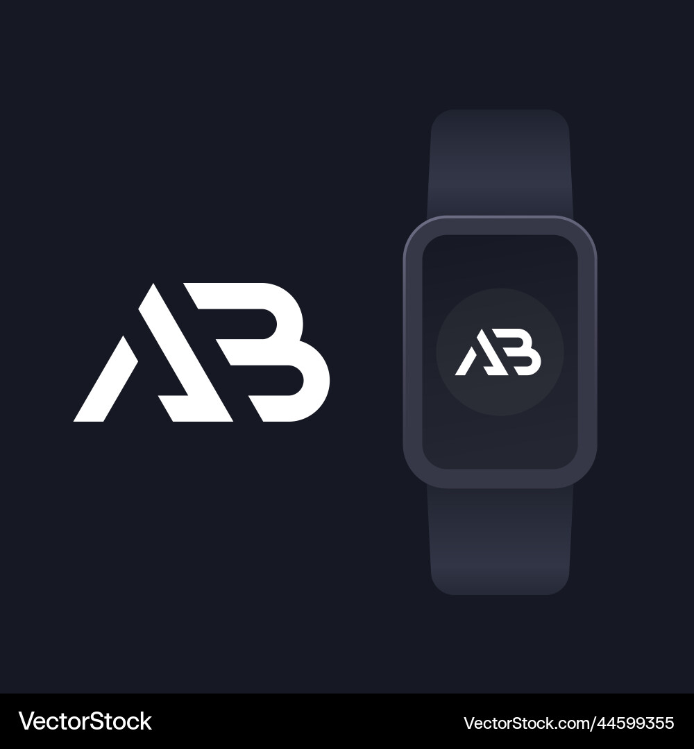Ab monogram logo design with smart watch mockup Vector Image