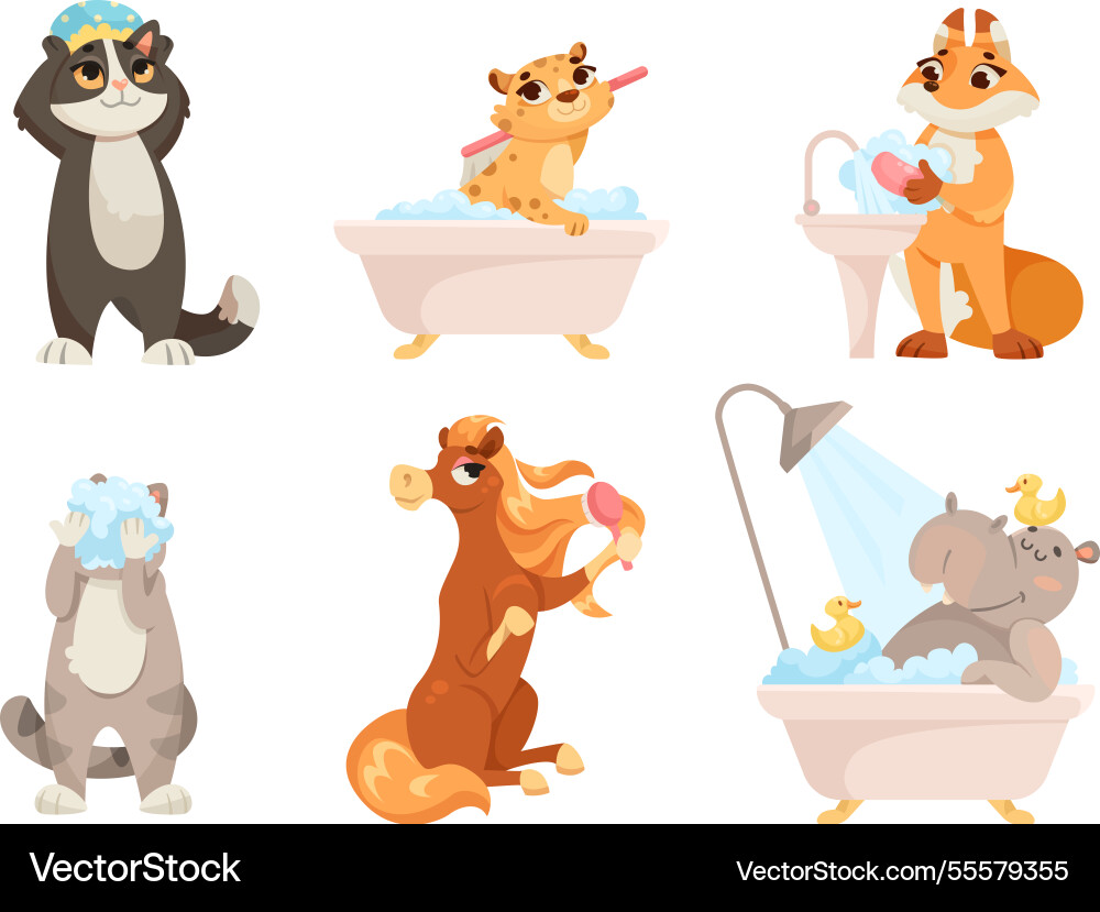 Animal characters and hygiene rules washing Vector Image