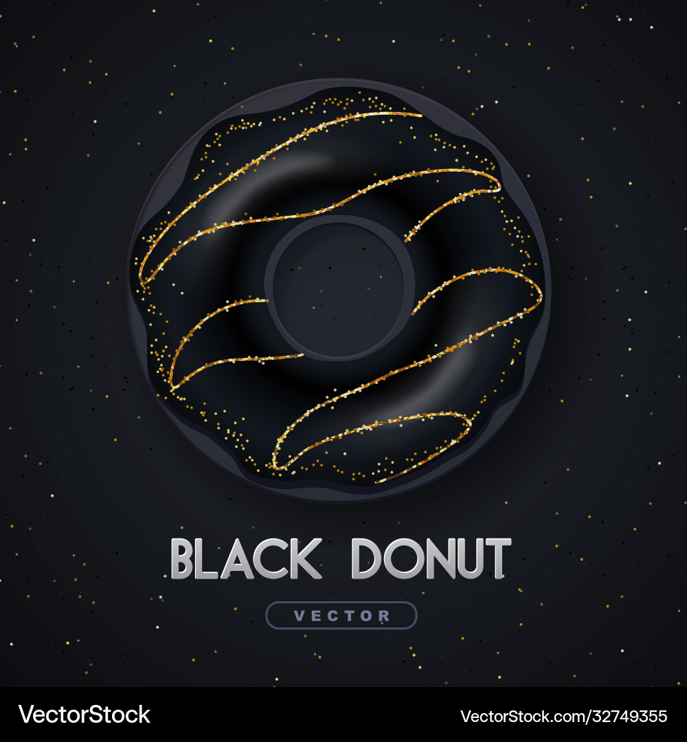 Black sweet donut with golden sugar sprinkle Vector Image