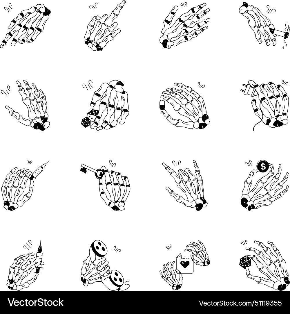 Collection of skeleton hands doodle icons Vector Image