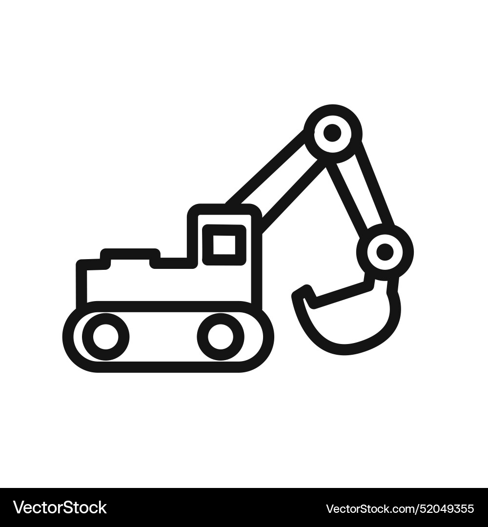 Excavator icon linear graphics sign Royalty Free Vector