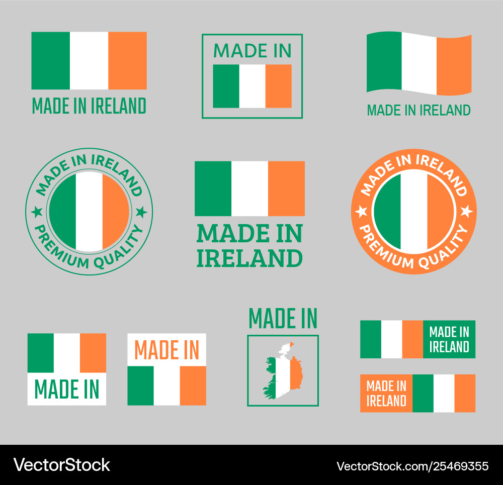 Made in ireland icon set product labels Royalty Free Vector