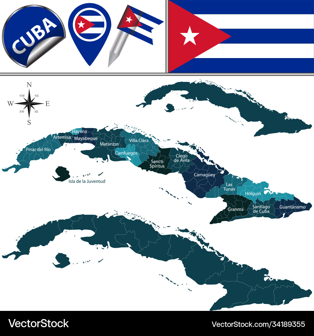 Map cuba with provinces Royalty Free Vector Image