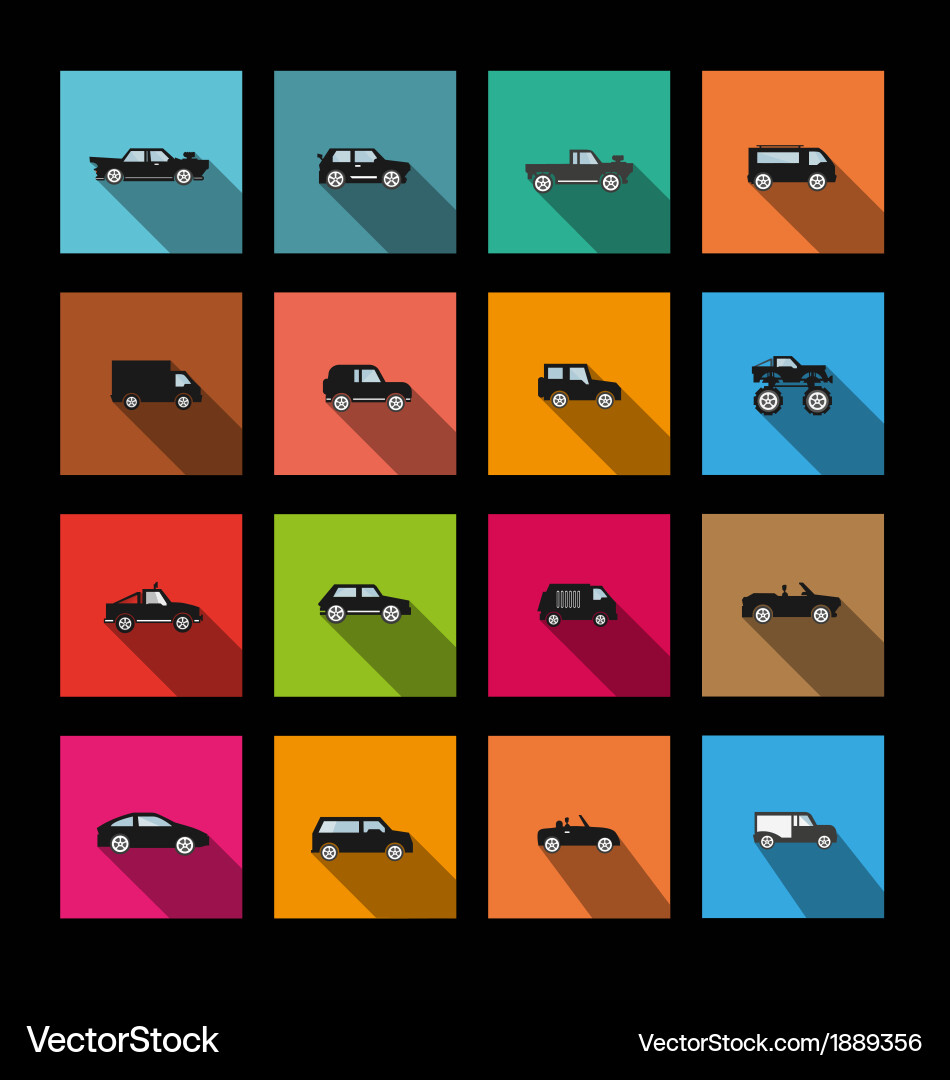 Auto-Icons lange Schatten Lizenzfreies Vektorbild