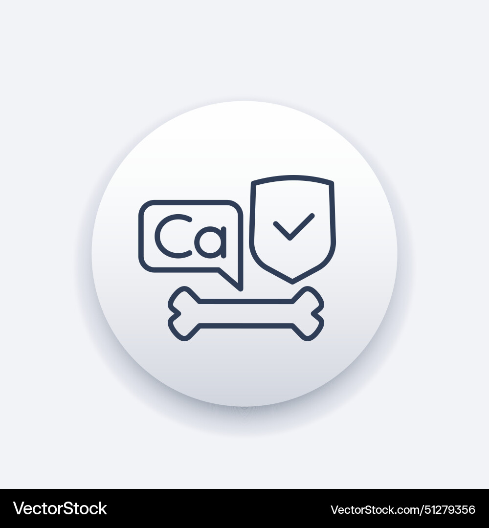 Calcium for bones line icon with a shield Vector Image