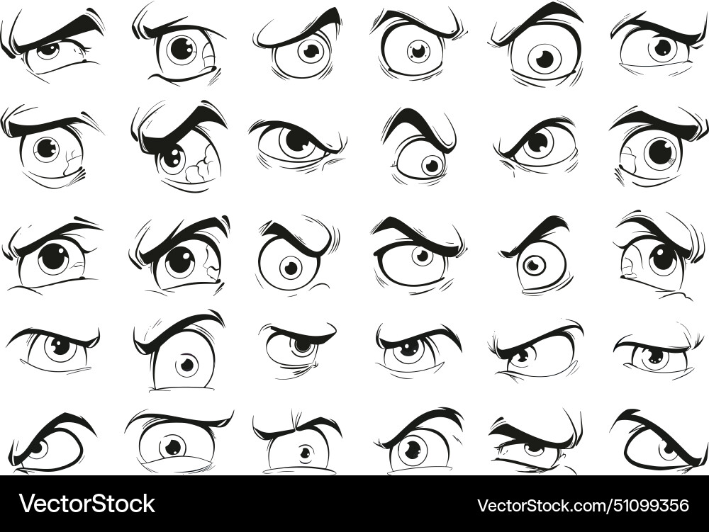 Cartoon eye ink sketch set angry Royalty Free Vector Image