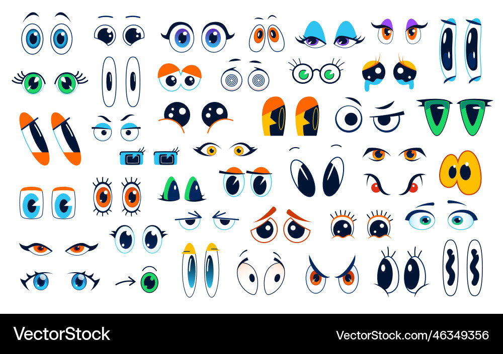 Cartoon eyes isolated funny look set Royalty Free Vector
