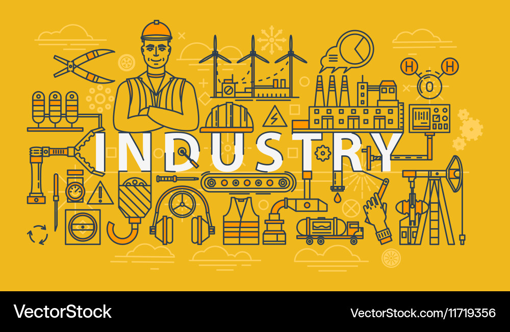 Industry thin line industrial banner Royalty Free Vector
