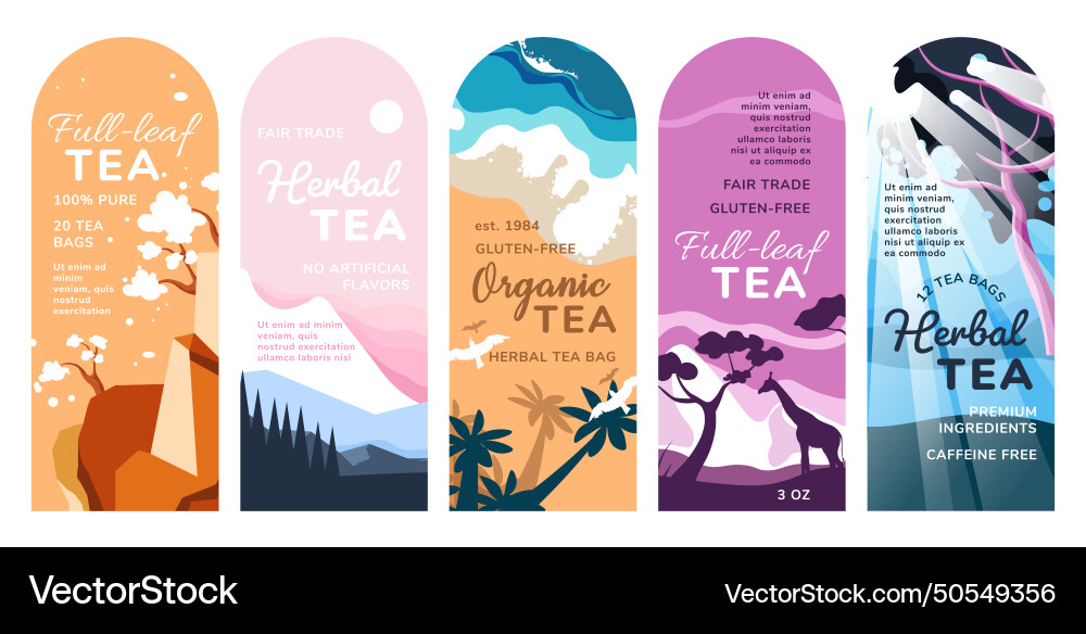 Label design for herbal tea package set Royalty Free Vector
