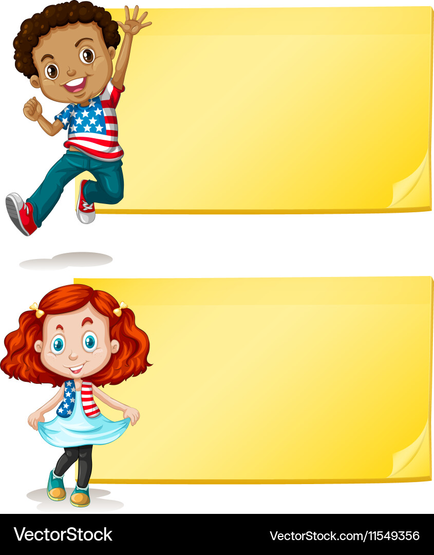 Label design with kids and yellow background Vector Image