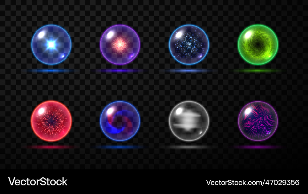 Magic crystal balls flying glass sphere shape Vector Image