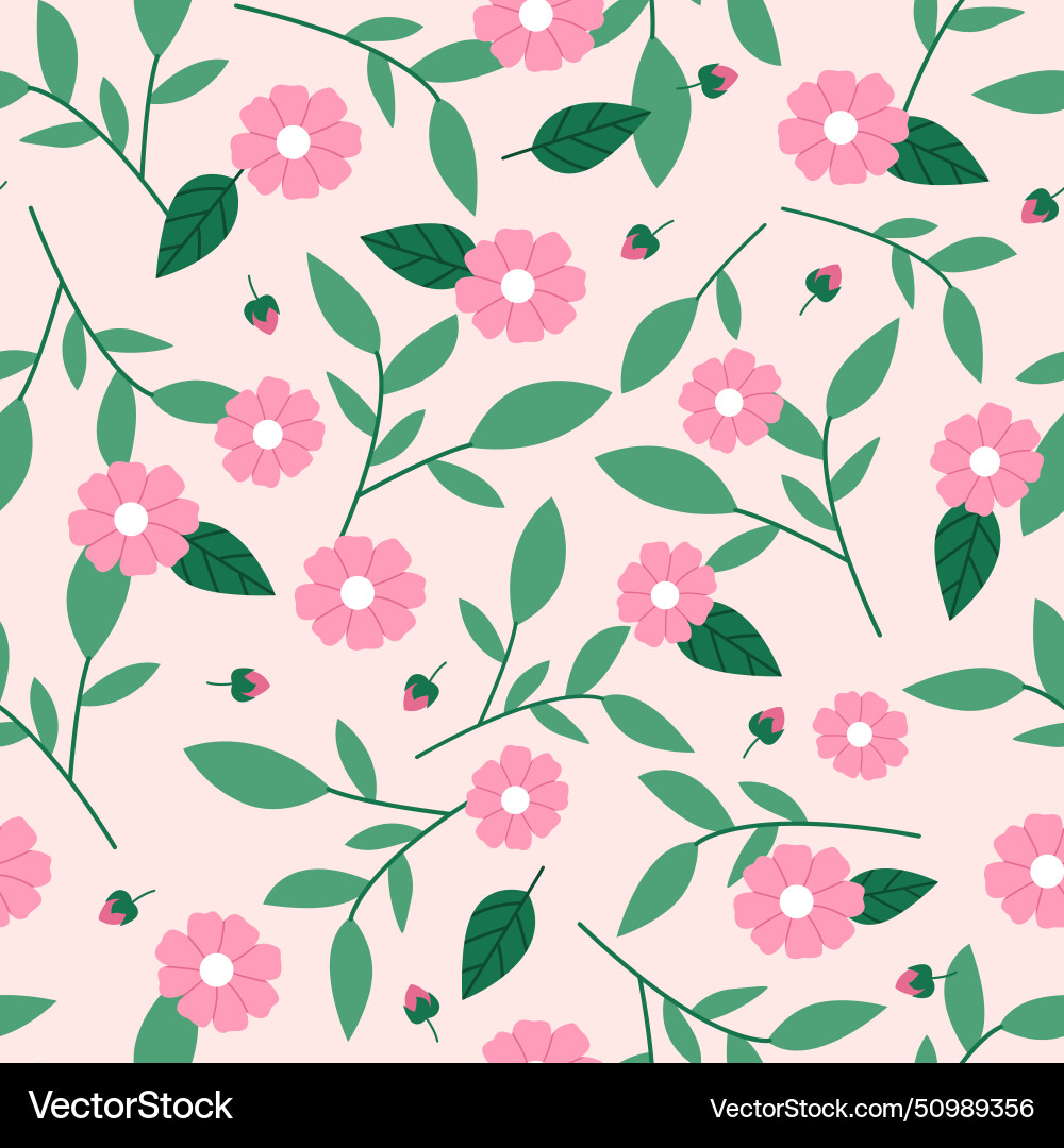 Seamless pattern with pink flowers Royalty Free Vector Image