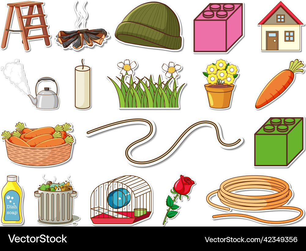 Sticker set of mixed daily objects Royalty Free Vector Image