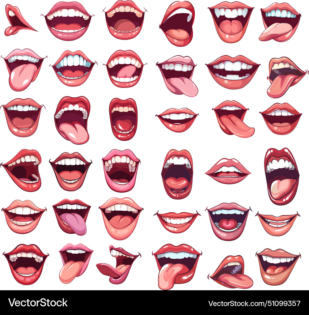 Cartoon mouths set plump lips sticking Royalty Free Vector