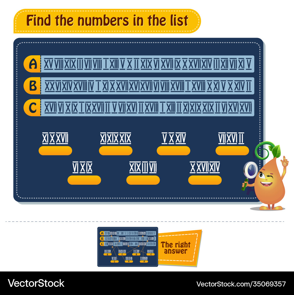 Game find roman numerals in list Royalty Free Vector Image