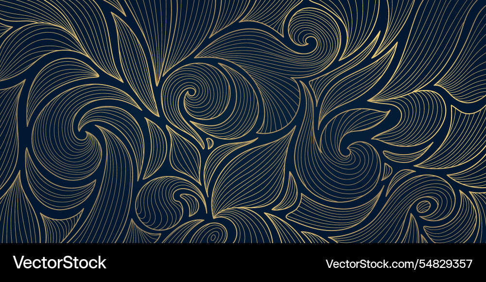 Leaf pattern gold line art deco nature Royalty Free Vector