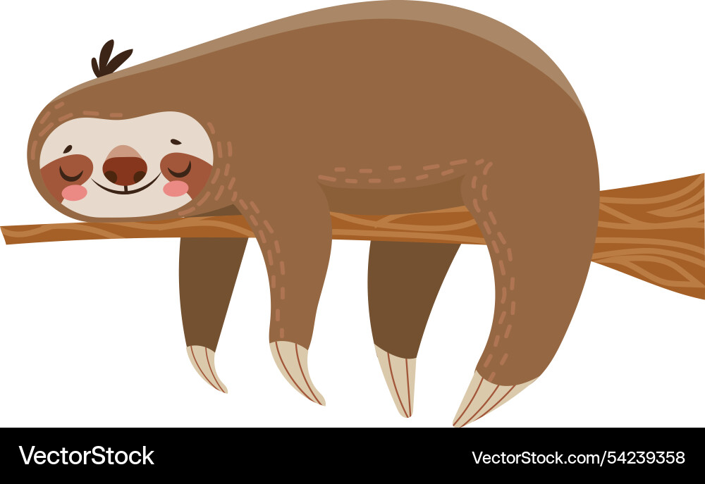 Adorable cartoon sloth sleeping soundly on a tree Vector Image
