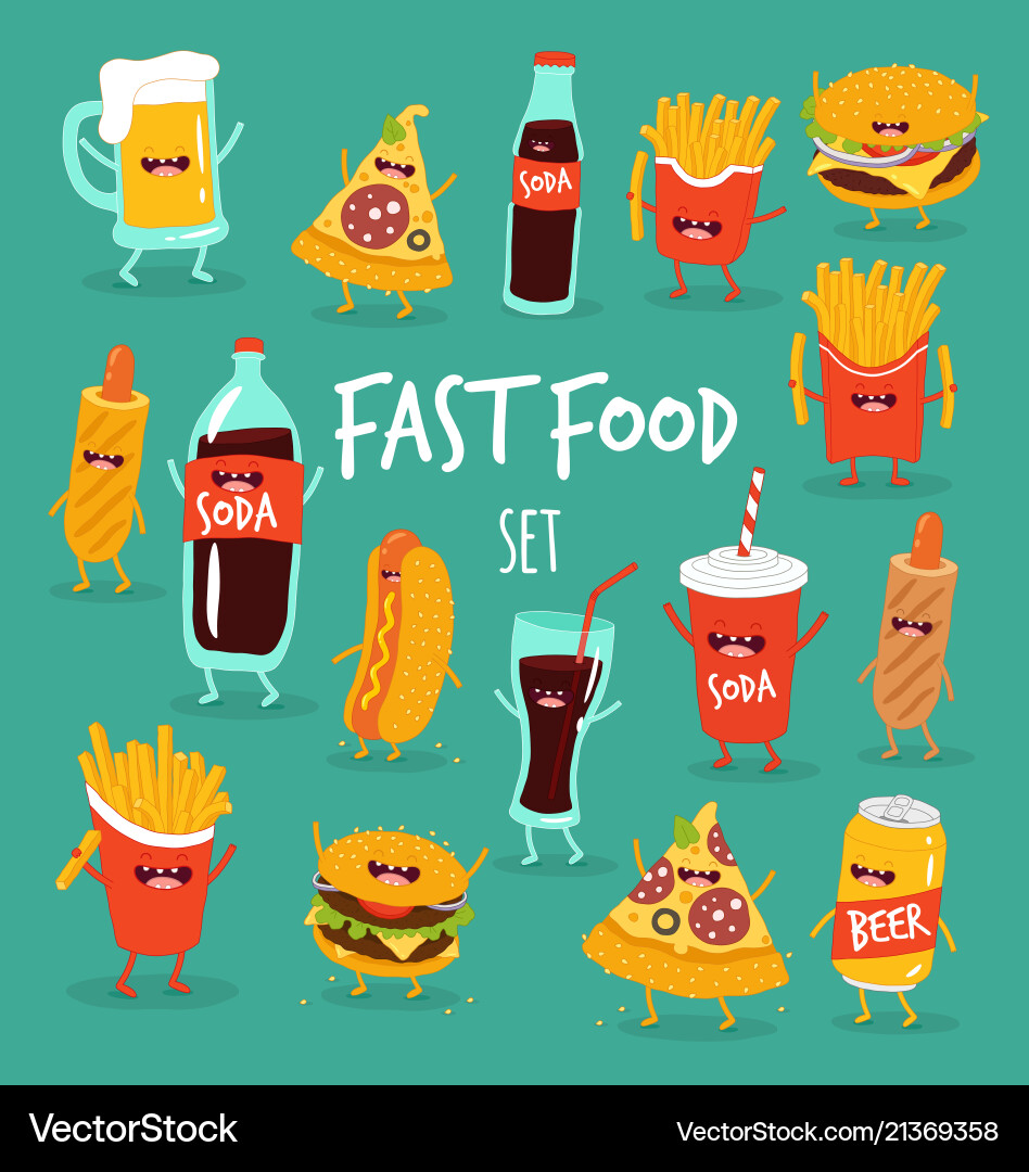 Animated fast food set Royalty Free Vector Image