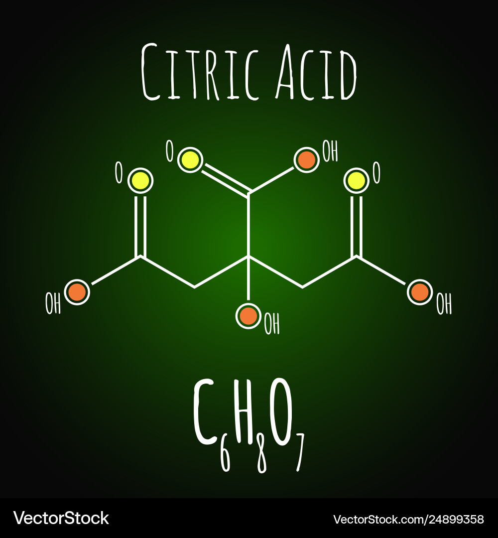 Citric acid structural skeletal chemical formula Vector Image