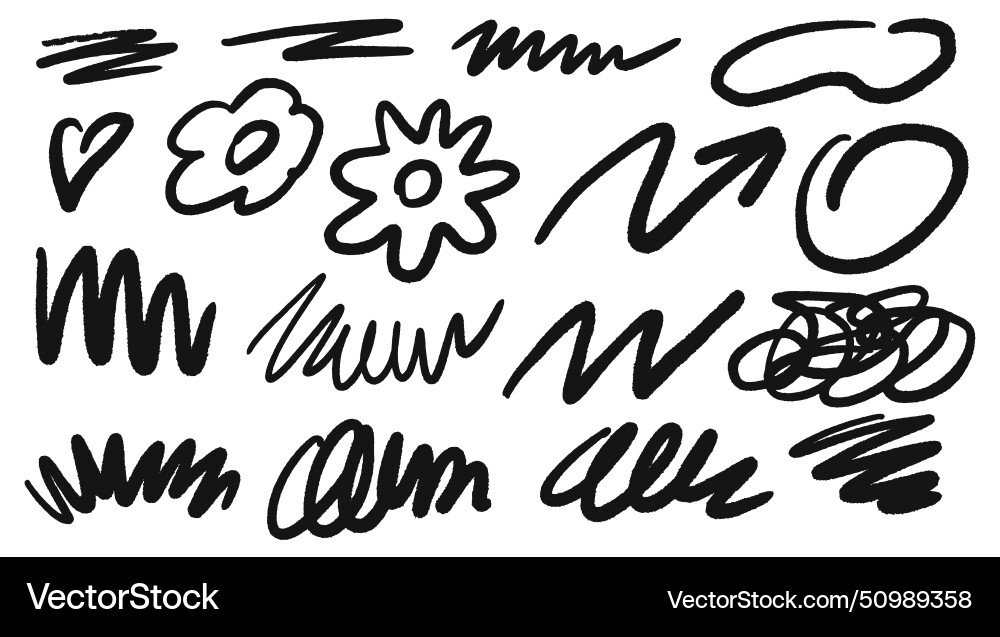 Doodle scrawls and flowers with a marker Vector Image