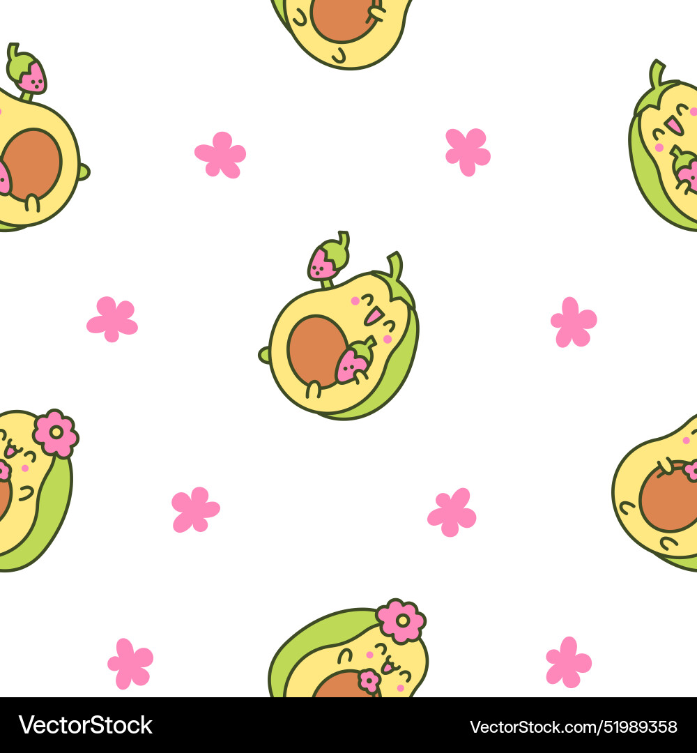 Kawaii cute avocado seamless pattern Royalty Free Vector