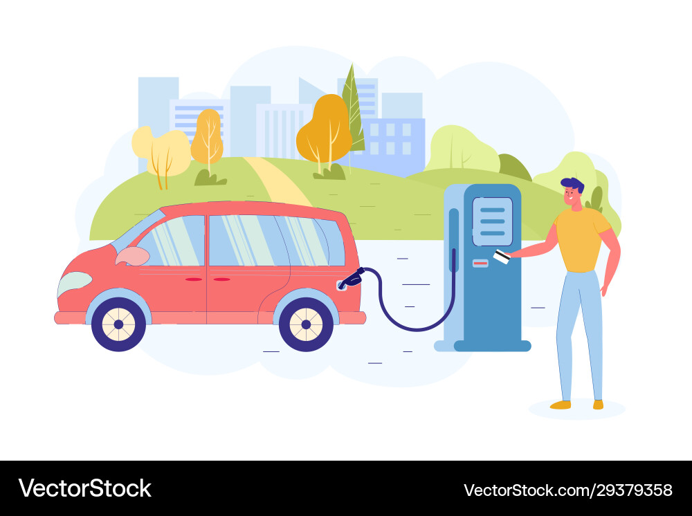 Refueling car with column and paying card Vector Image