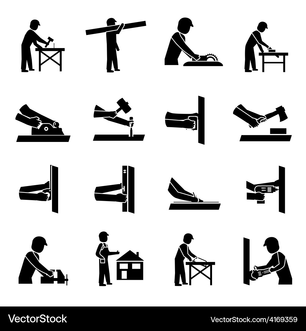 Carpenter icons black Royalty Free Vector Image