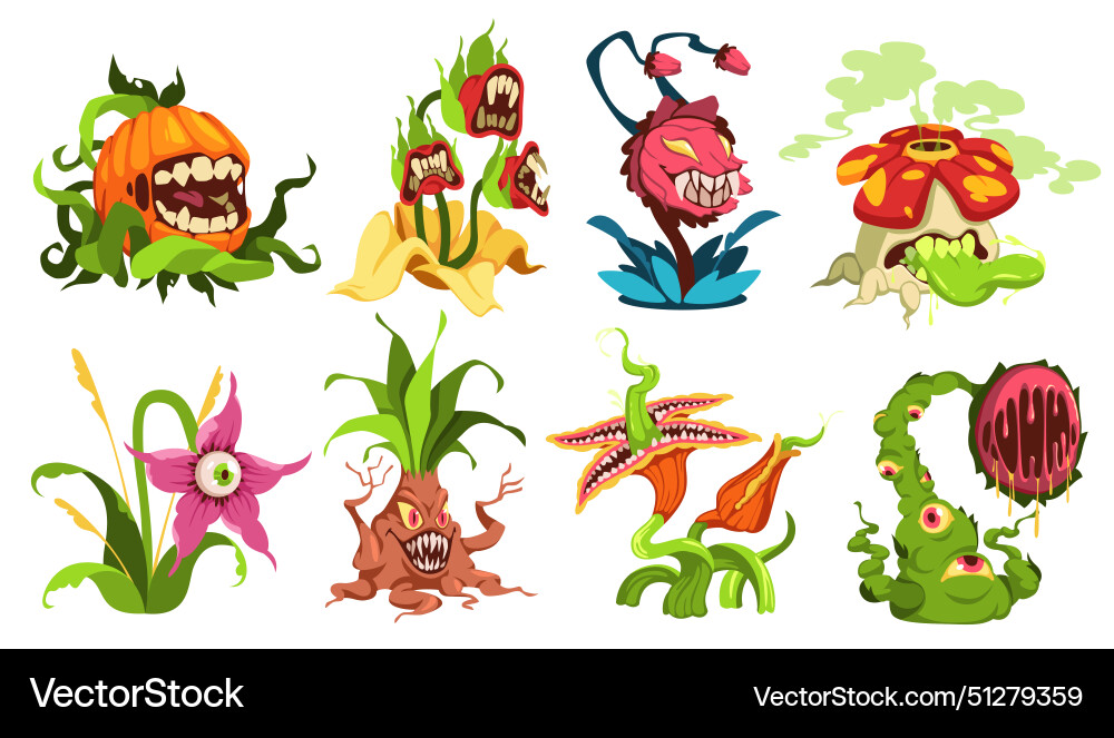 Evil carnivorous plants botanical scary monsters Vector Image