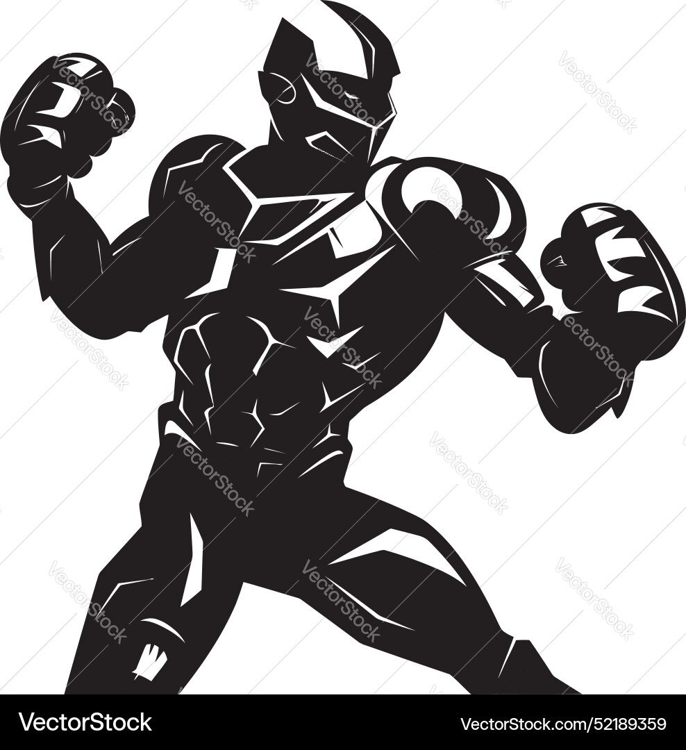 Futuristic brawler robot boxer icon in black Vector Image