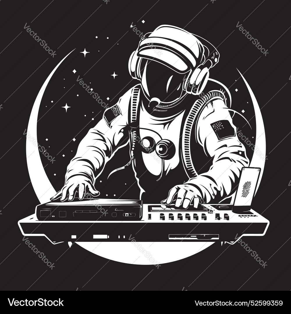 Galactic grooves logo with space dj astronaut Vector Image
