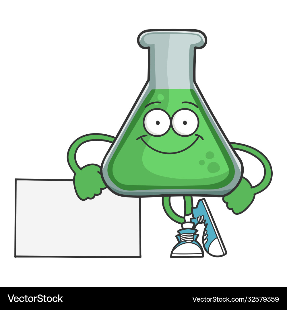 Happy smiling science beaker cartoon character Vector Image
