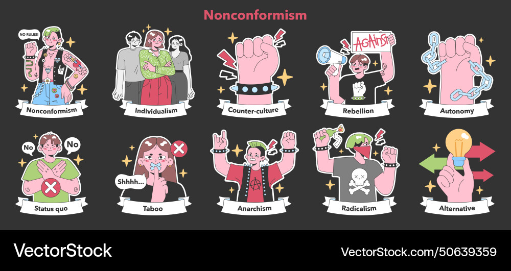Nonconformism set flat Royalty Free Vector Image