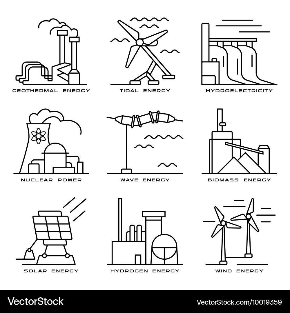 Set of web icons on electricity generation plants Vector Image