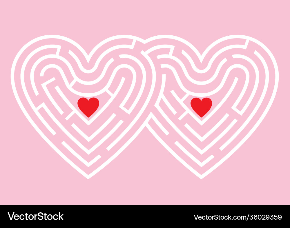 Two hearts maze search for love Royalty Free Vector Image