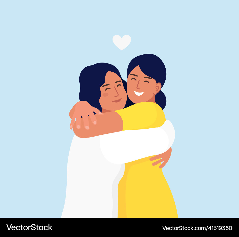 A girls hugging each other with smiling face Vector Image
