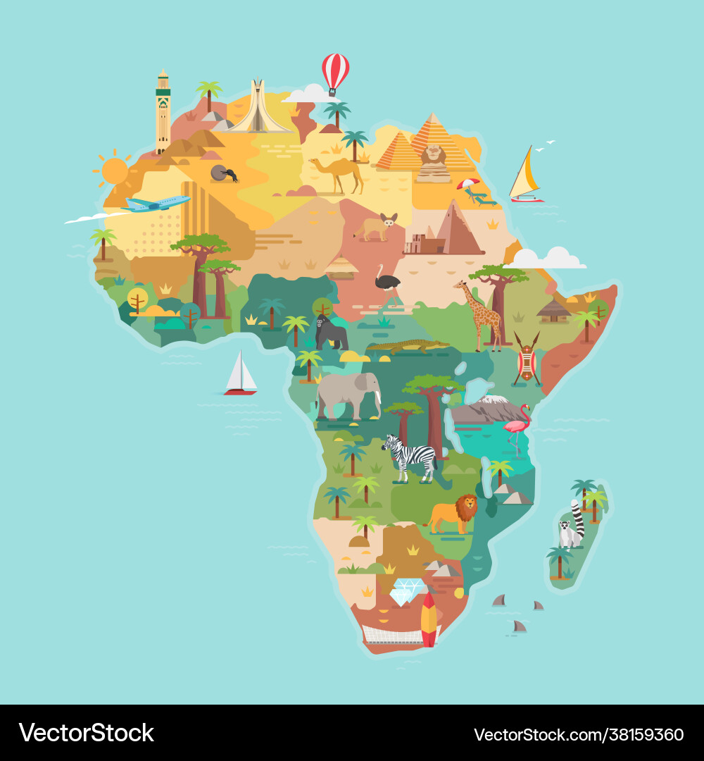 African Landmarks Tourist Map Royalty Free Vector Image
