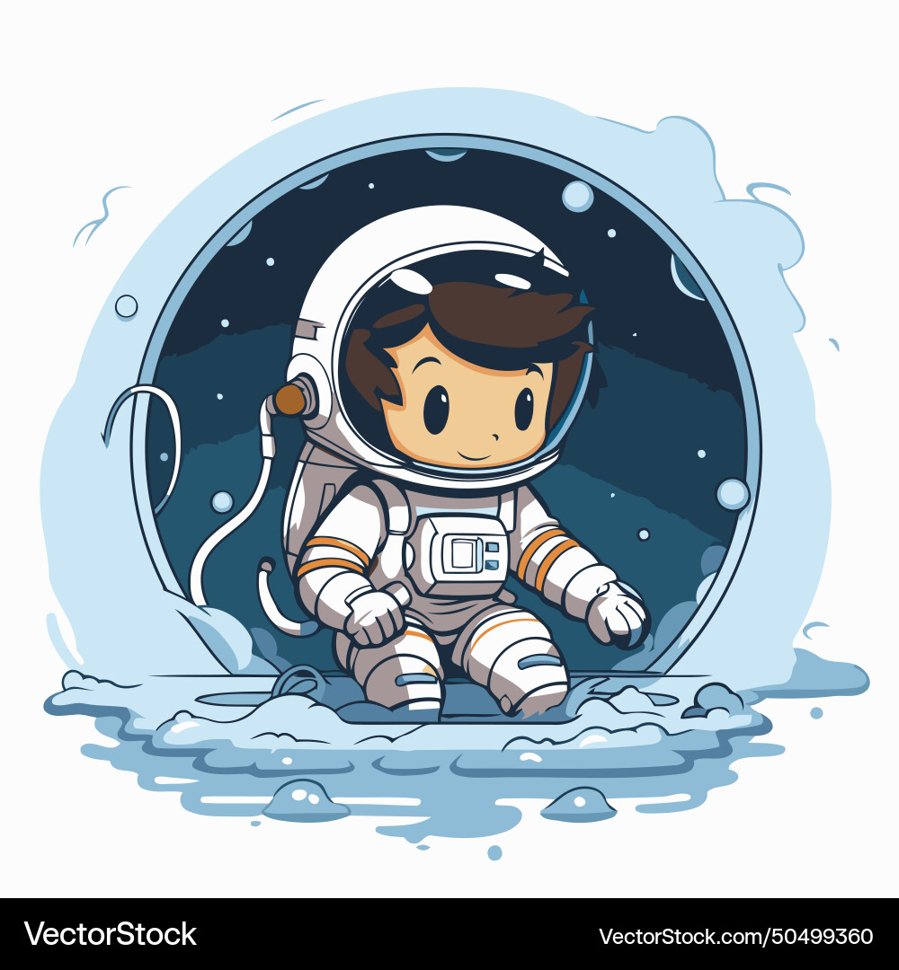 Cute cartoon astronaut in outer space on white Vector Image