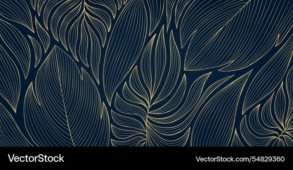 Leaf pattern gold line art deco nature Royalty Free Vector