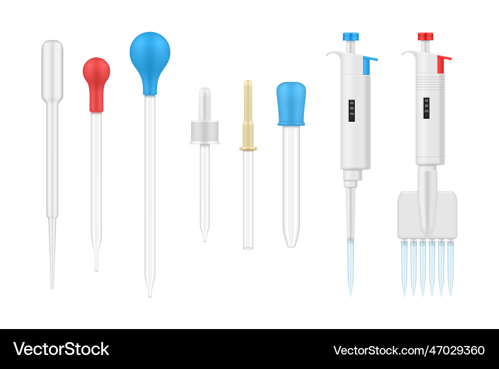 Medical pipettes dropper for laboratory different Vector Image