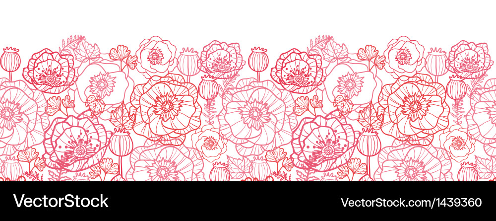 Poppy flowers line art horizontal seamless pattern